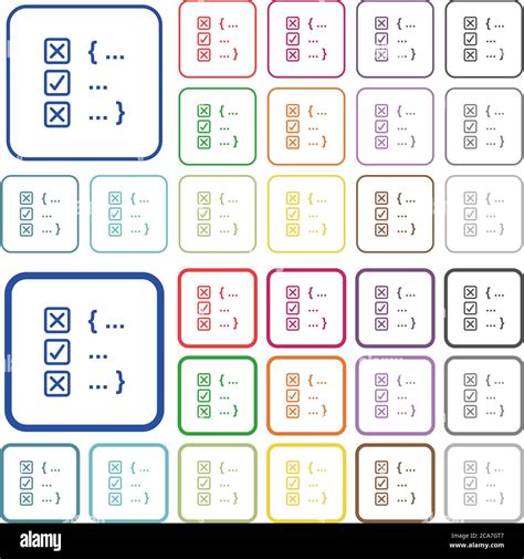 source code checking color flat icons in rounded square frames thin