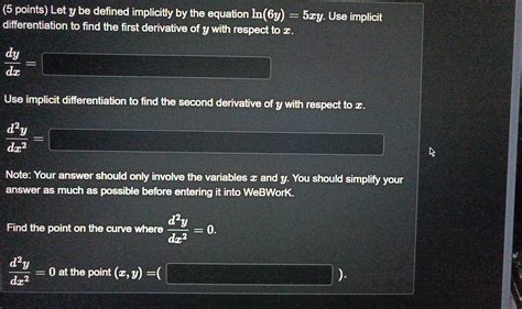 solved 5 points let y be defined implicitly by the