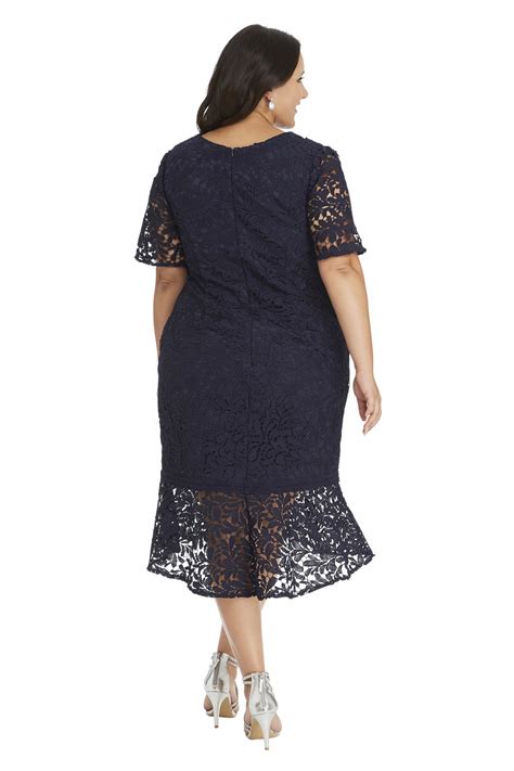 Elegant Plus Size Lace Dress With Sleeves Sapphire Butterfly