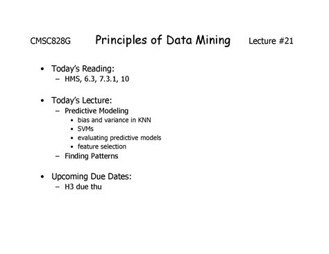 Notes For Principles Of Data Mining Cmsc 828g Docsity