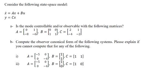 Solved Consider The Following State Space Model