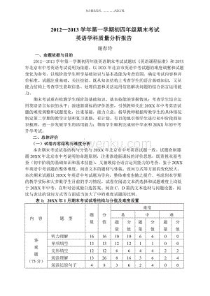九年级英语期末考试质量分析报告 蚂蚁文库