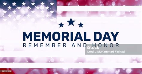 미국 현충일 흐림 조명과 깃발이있는 추상적 인 배경 봉사 한 사람들을 기억하고 존중하십시오 삽화 배경 국가 관광명소에 대한 스톡 벡터 아트 및 기타 이미지 Istock