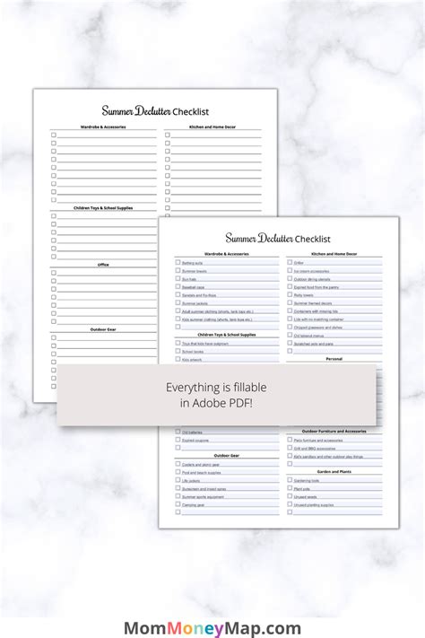 Summer Declutter Checklist Printable Pdf Mom Money Map
