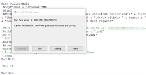 Excel Open Dialog Box To Add Attachment For Outlook Email When Attachment Not Found Stack