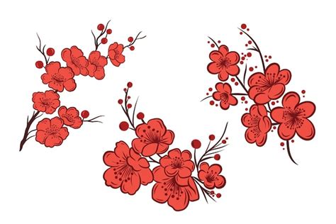 Premium Vector Asian Sakura Cherry Blossom Branch Set Minimalist