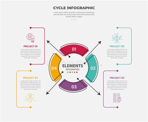 Cycle Base Infographic Outline Style With 4 Point Template With Piechart Circle With Arrow Line