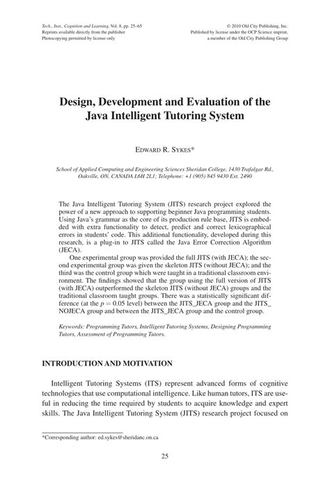 Pdf Design Development And Evaluation Of The Java Intelligent Tutoring System
