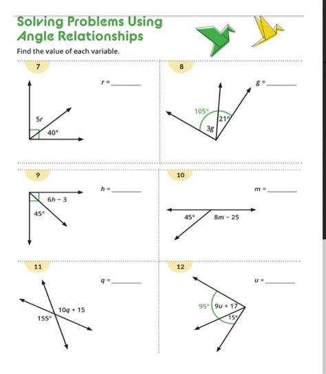 Solved Solving Problems Using Angle Relationships Find The Value Of Each Variable 7 8 R G