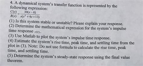 solved a dynamical system s transfer function is represented