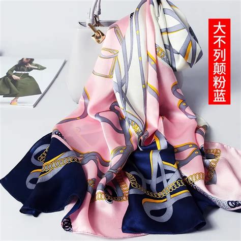 여성용 100 실크 스카프 롱 프린트 럭셔리 천연 실크 숄 랩 블루 플로럴 여름 여성용 넥스카프 순수 리얼 실크 스카프