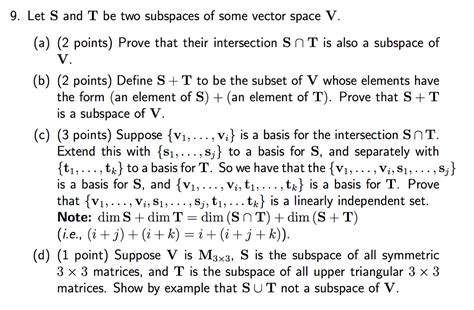 solved 9 let s and t be two subspaces of some vector space