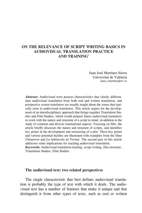 Pdf On The Relevance Of Script Writing Basics In Audiovisual