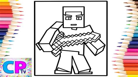 Minecraft Steve Sword Coloring Pages