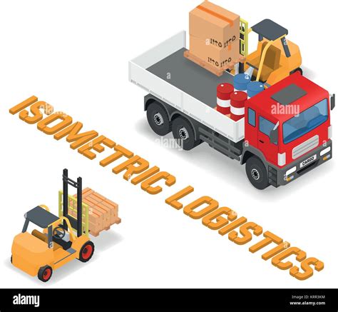 process of loading and unloading the trucks with a forklift isometric