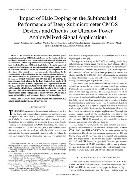 Pdf Impact Of Halo Doping On The Subthreshold Performance Of Deep Submicrometer Cmos Devices