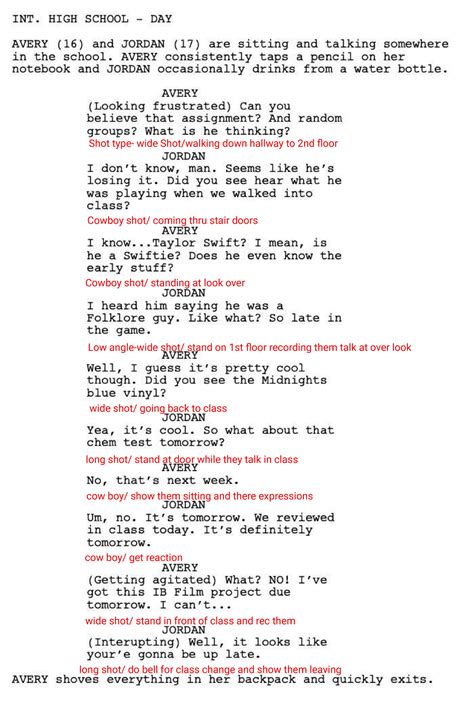 60 Second Script Int High School Day Avery 16 And Jordan 17