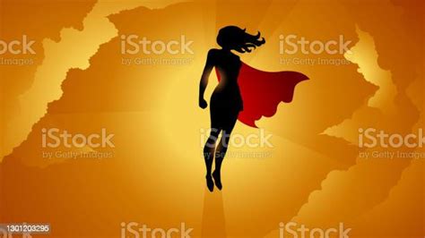 벡터 여성 슈퍼 히어로 실루엣 비행 에 구름 스톡 일러스트 슈퍼히어로에 대한 스톡 벡터 아트 및 기타 이미지 슈퍼히어로 한 명의 여자만 여성 영웅 Istock