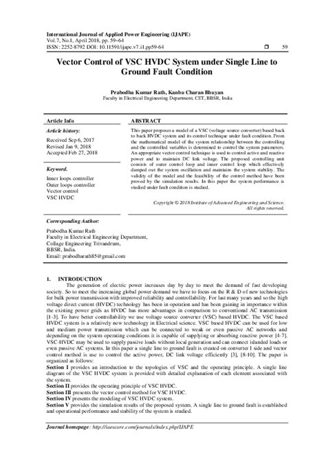 Pdf Vector Control Of Vsc Hvdc System Under Single Line To Ground Fault Condition