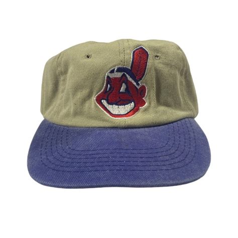Accessories Vintage Cleveland Indians Strapback Hat Mlb Guardians Khaki Navy Poshmark