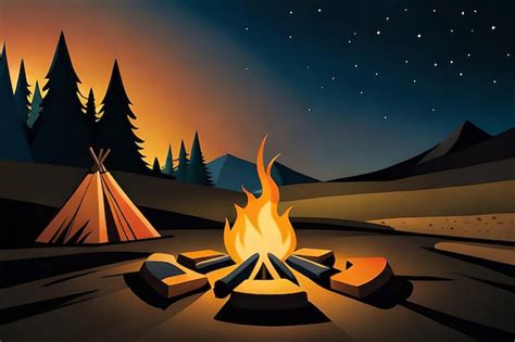 Premium Ai Image A Cartoon Of A Campfire With A Lit Up Campfire In