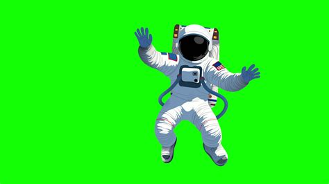 Astronaut Waves On A Green Background Hand Drawn Astronaut In Spacesuit Fling In The Space