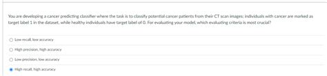 Solved You Are Developing A Cancer Predicting Classifier