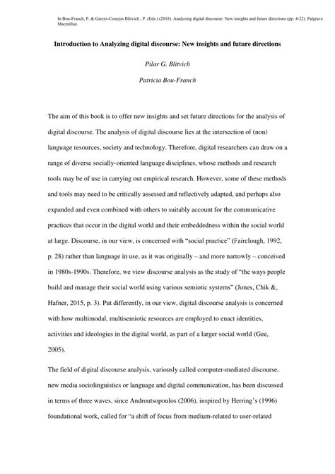 Pdf Introduction To Analyzing Digital Discourse New Insights And Future Directions New