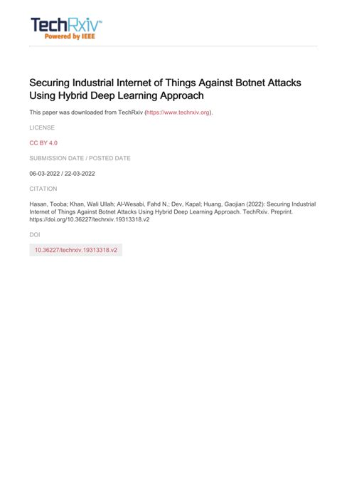 Pdf Securing Industrial Internet Of Things Against Botnet Attacks Using Hybrid Deep Learning