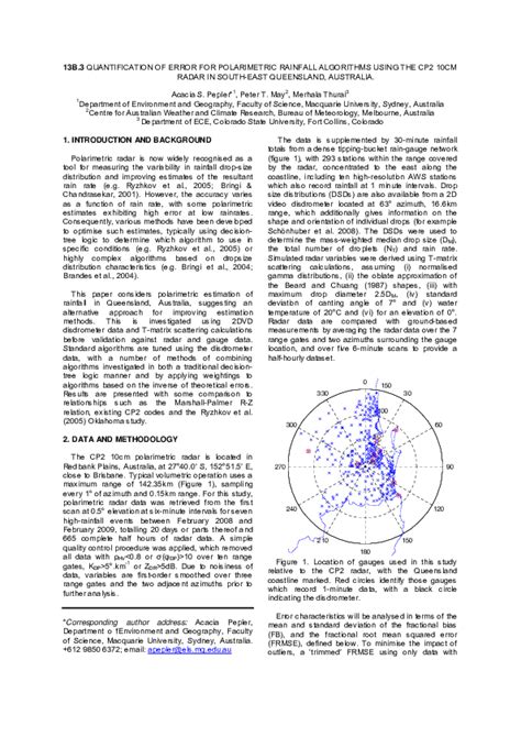 Pdf 13b3 Quantification Of Error For Polarimetric Rainfall Algorithms Using The Cp2 10cm