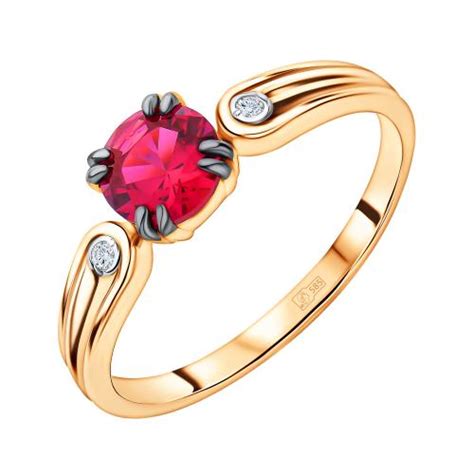 Золотое кольцо с рубином выращенным и бриллиантами — купить в интернет магазине 585 Золотой