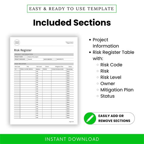 Simple Risk Register Template Word Pdf Project Management Template