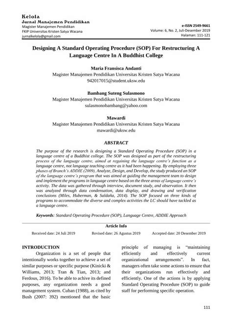 Pdf Designing A Standard Operating Procedure Sop For Dokumen Tips