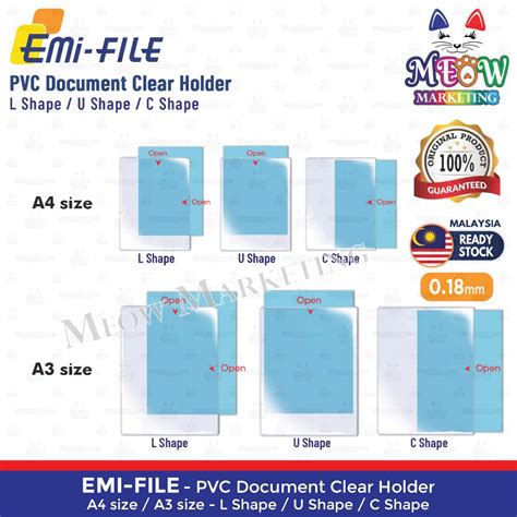 Emi File Pvc Document Clear Holder A4 A3 L Shape File U Shape File C Shape File Shopee