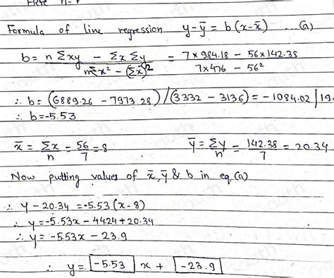 solved based on the data shown below calculate the regression line each value to at least two