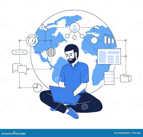 Man Using Global Communication Flat Concept Vector Illustration Stock Vector Illustration Of