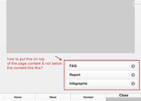 Javascript Jquery Mobile How To Put Listview Popup On Top Of Page Content Stack Overflow
