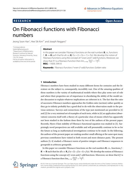 Pdf On Fibonacci Functions With Fibonacci Numbers