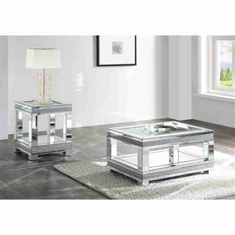 Acme Furniture Noralie Mirrored Coffee Table With Glass Top American