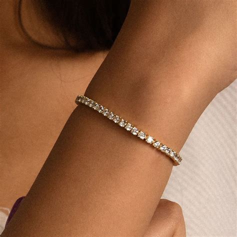 Womens 3mm Single Row Tennis Bracelet In Gold Helloice Jewelry