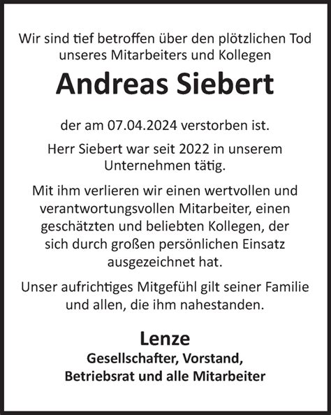 Traueranzeigen Von Andreas Siebert Trauerportal Ihrer Tageszeitung
