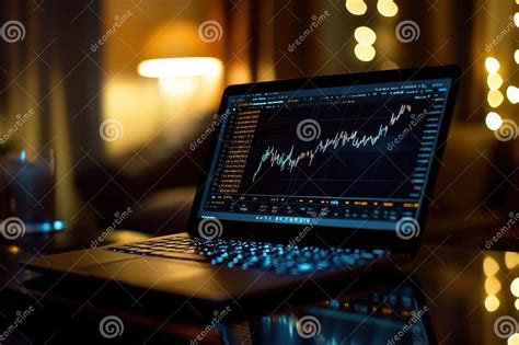 Laptop Showing Live Candlestick Charts And Financial Data In A