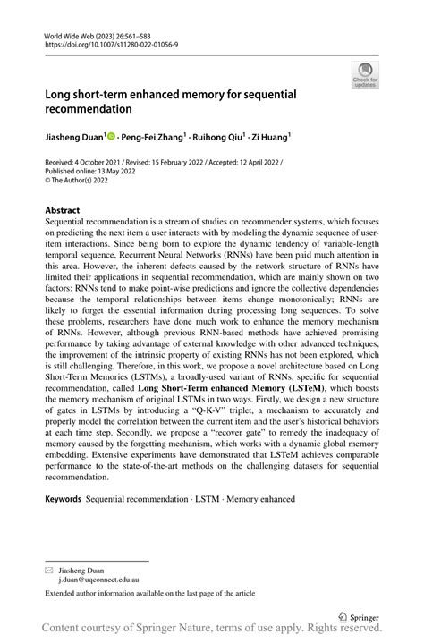 Pdf Long Short Term Enhanced Memory For Sequential Recommendation