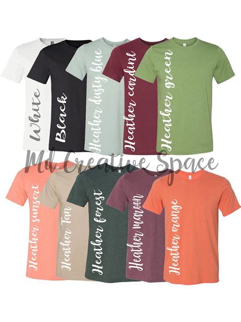 Fall Colors Digital File Shirt Color Chart Bella And Canvas 3001