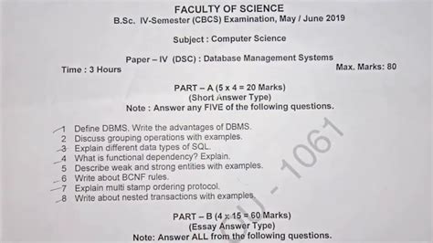 Computer Science Question Paper For Bsc Cbcs 4th Semester Mayjune 2019 Youtube