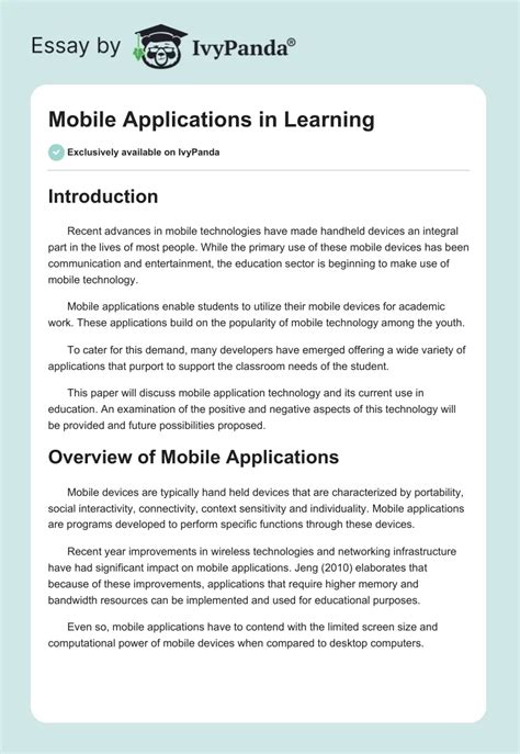 Mobile Applications In Learning 1415 Words Essay Example