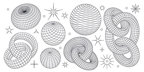 Set Of Wireframe 3d Geometric Shapes Wire Frame Abstract Figures Mesh