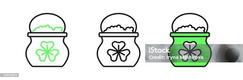 흰색 배경에 고립 된 금화 아이콘의 냄비를 설정합니다 행복한 세인트 패트릭의 날입니다 아일랜드 공휴일 벡터 0명에 대한 스톡 벡터 아트 및 기타 이미지 Istock