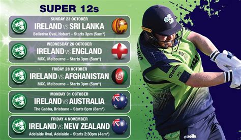 Ireland Super 12 Fixtures T20 World Cup 2022 Ireland Cricket Match