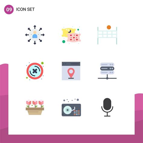 Mobile Interface Flat Color Set Of 9 Pictograms Of Map Communication